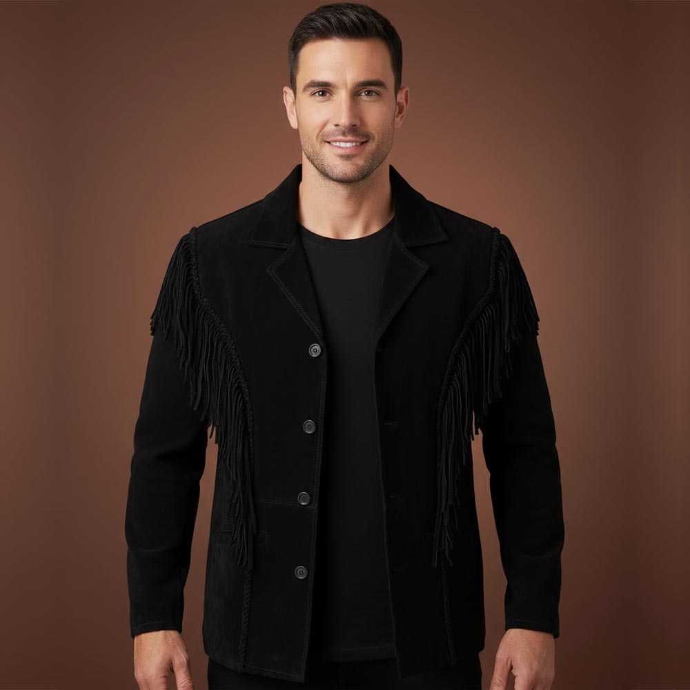 Men’s Fringe Suede Leather Jacket Classic Western Cowboy - Jackets Line